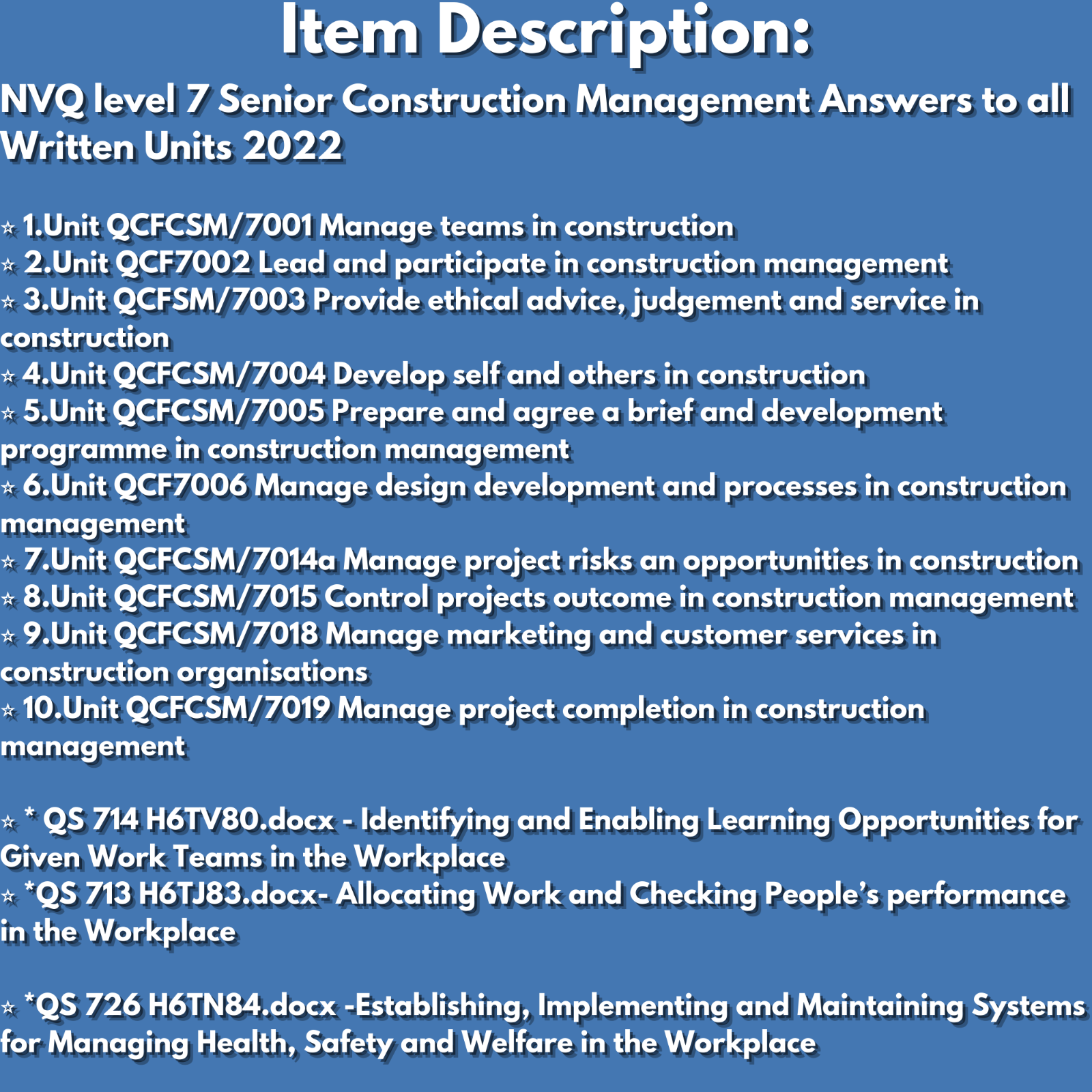 NVQ QCF Level 7 Construction Senior Management Answers - all Written ...