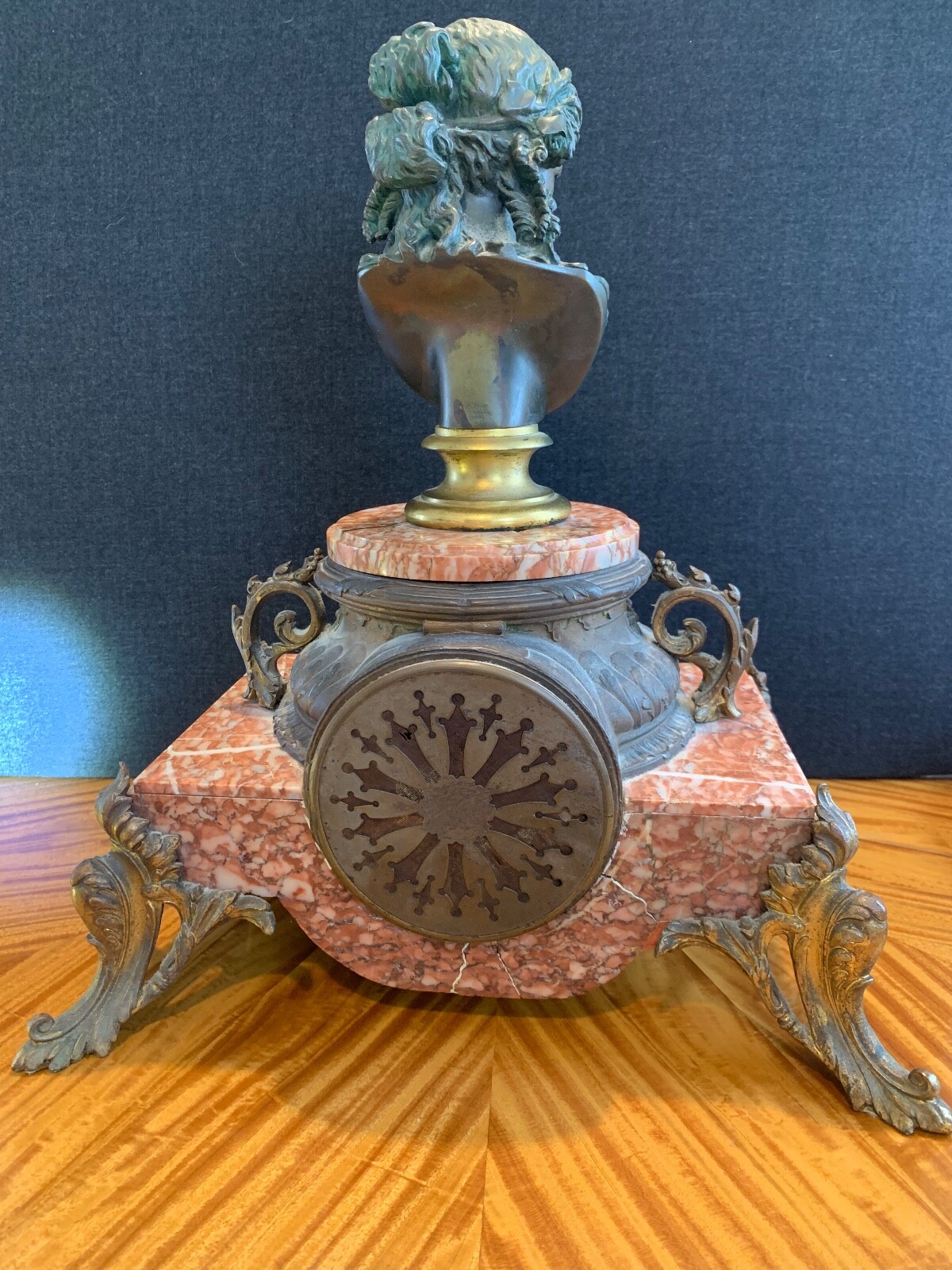 ANTIQUE 19TH C. FRENCH BRONZE & MARBLE PLATEAU DESK/MANTLE CLOCK W ...