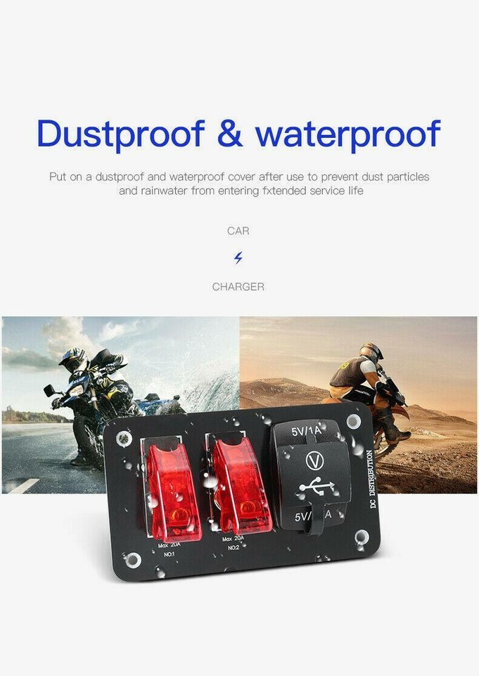 2 Gang Red LED Rocker Switch Control Panel Breaker Dual USB for Car ...