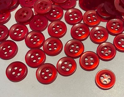 10 Bright Red Shirt Buttons 11mm Acrylic 4 Hole A37-47 Aussie Seller ...