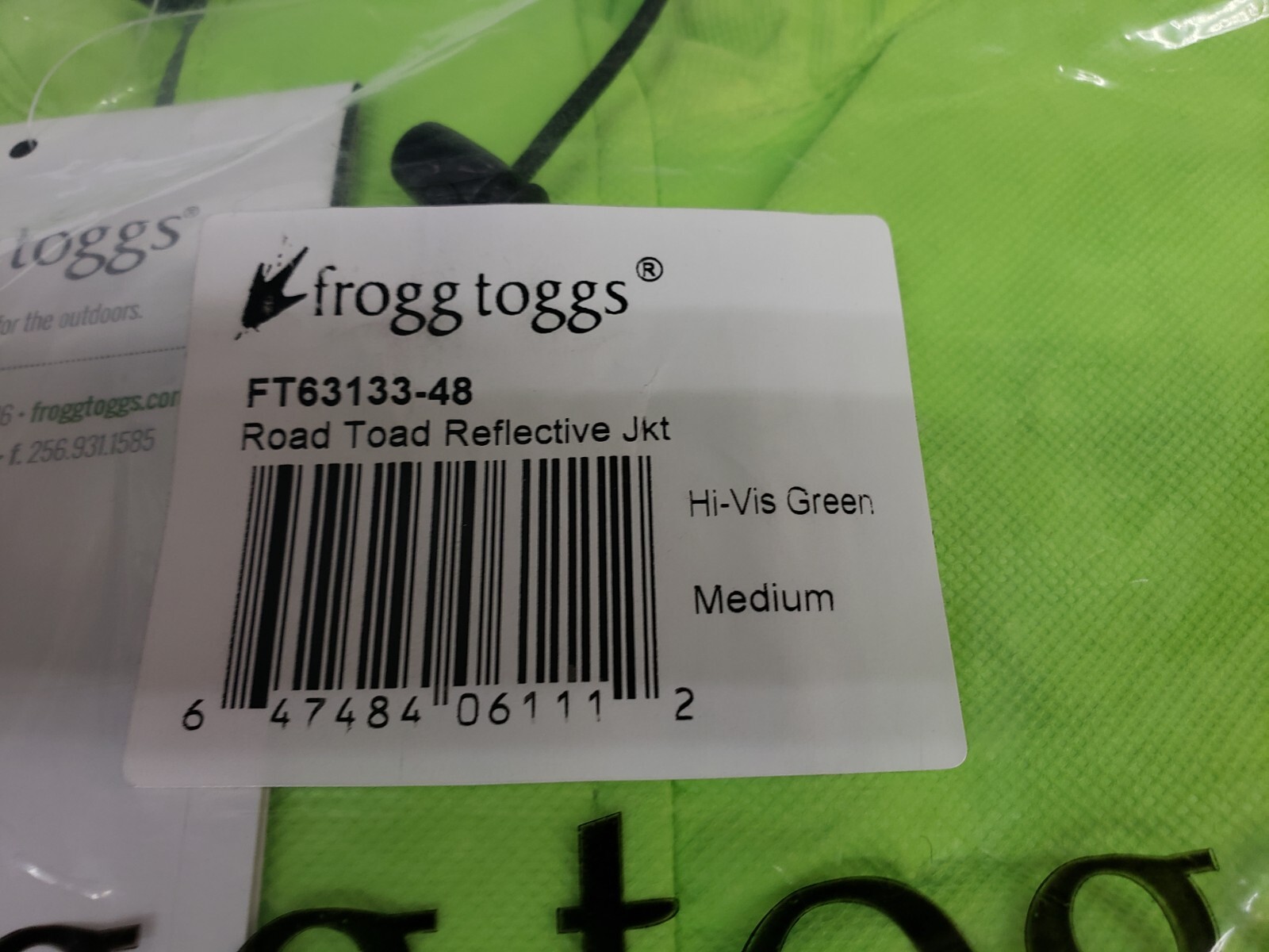 Frogg Toggs FT63133-48 Green Full Zip Reflective Hooded Jacket Size M ...