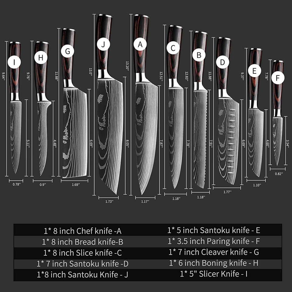 Kitchen Knife Set Japanese Damascus Pattern Chef Knives Stainless Steel ...