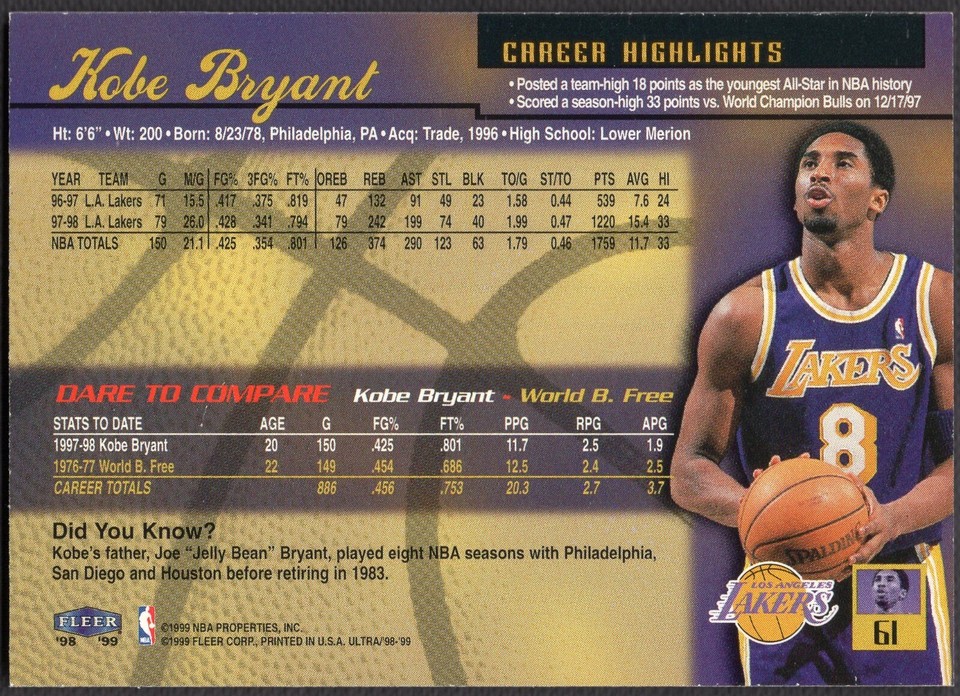 NBA Single Trading Cards Kobe Bryant Los Angeles Lakers | eBay
