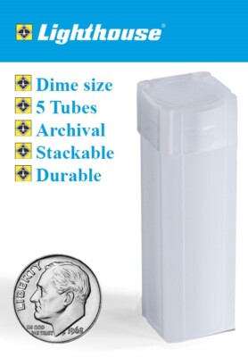 5 US Dime Size Square Coin Tubes Archival Stackable Durable Lighthouse ...