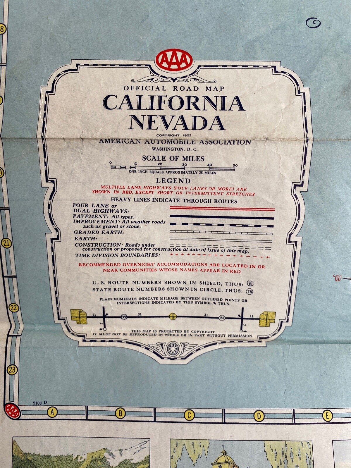 Vintage Map - California/Nevada - AAA Fiftieth Anniversary 1952 | eBay