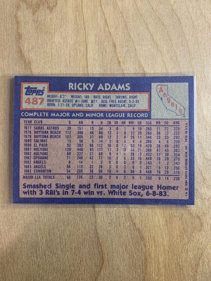 1984 Topps Baseball Card #487 - Ricky Adams RC (California Angels) | eBay