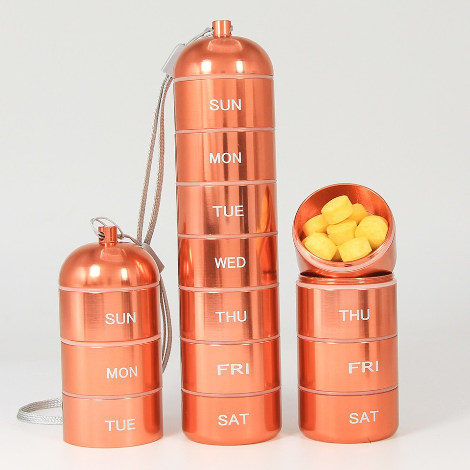 Metal Moisture Proof Weekly Pill Organizer Stackable 7 Compartment Pill ...