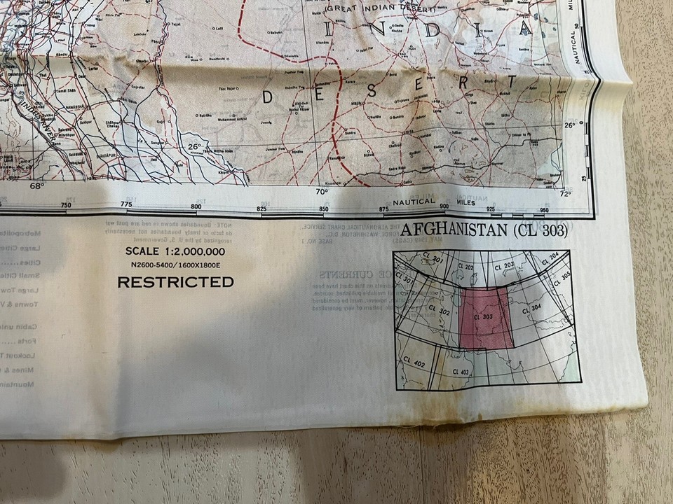 1950 USAF Silk Evasion Map CL302 CLCentral China CL-303 Iraq Afgan Area ...