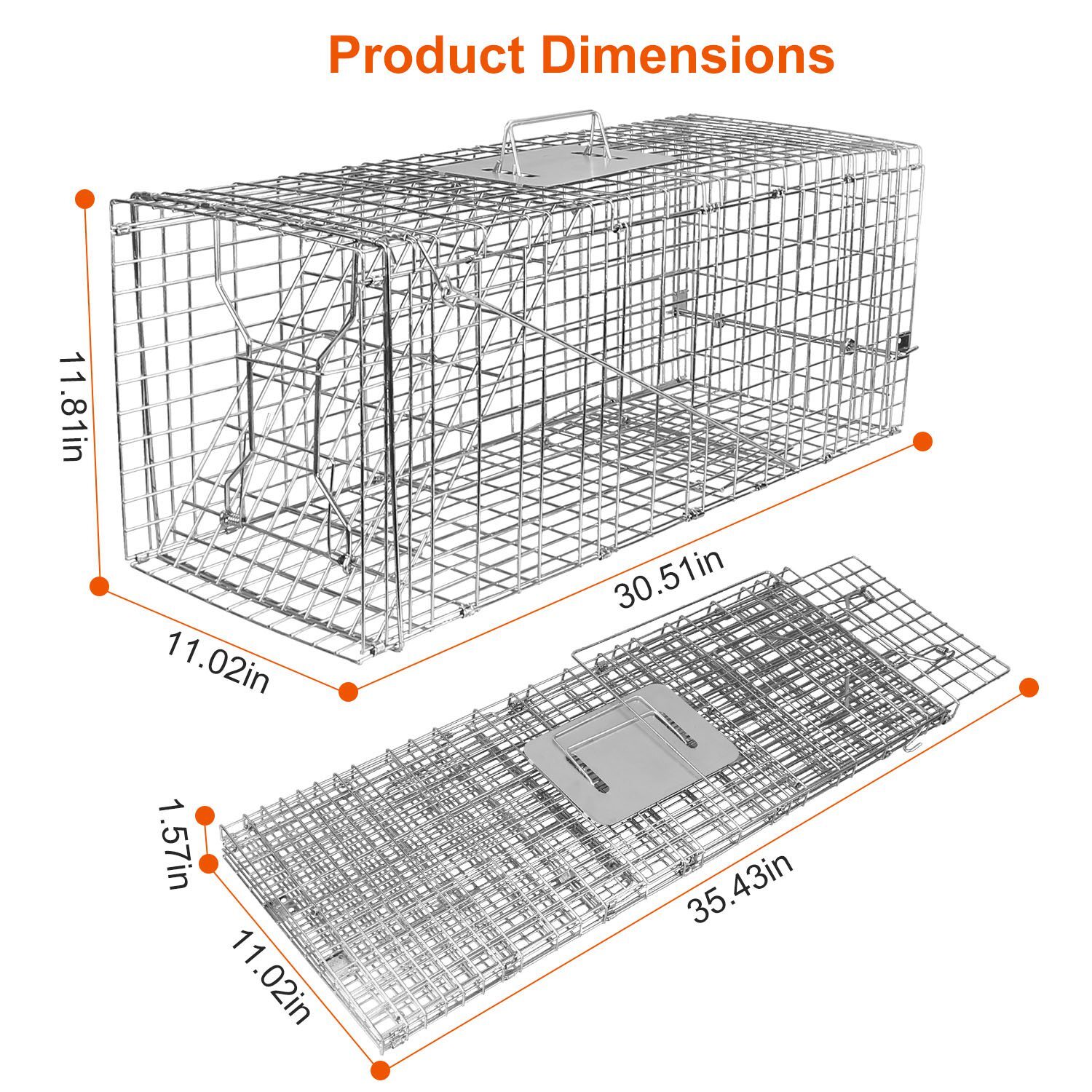 Large Humane Live Animal Trap Control Steel Cage 31"x11"x12" Raccoon ...