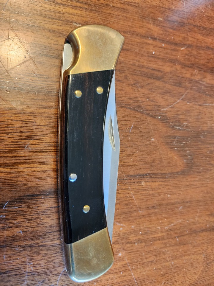 Buck Knife 110 Folding Hunter Lock-back Knife, Brass Bolster with two ...