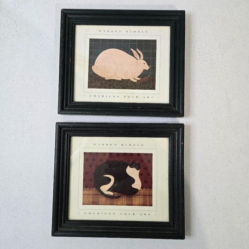 Warren Kimble Set Of 2 American Folk Art Cat Bunny Rabbit Print Framed ...