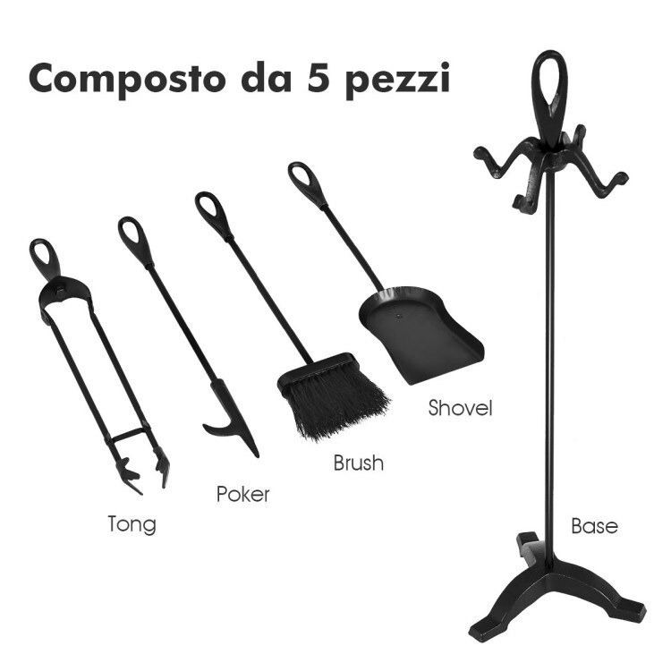 Fireplace Rustic Heavy Duty Compact Wrought Iron Fireside Tools Set ...