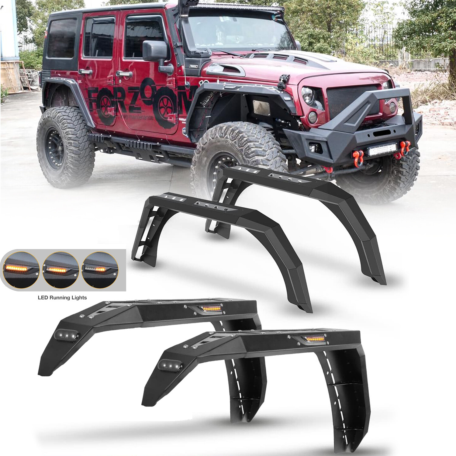 Front & Rear Fender Flares w/LED Lights Fit Jeep Wrangler 2007-2018 JK ...