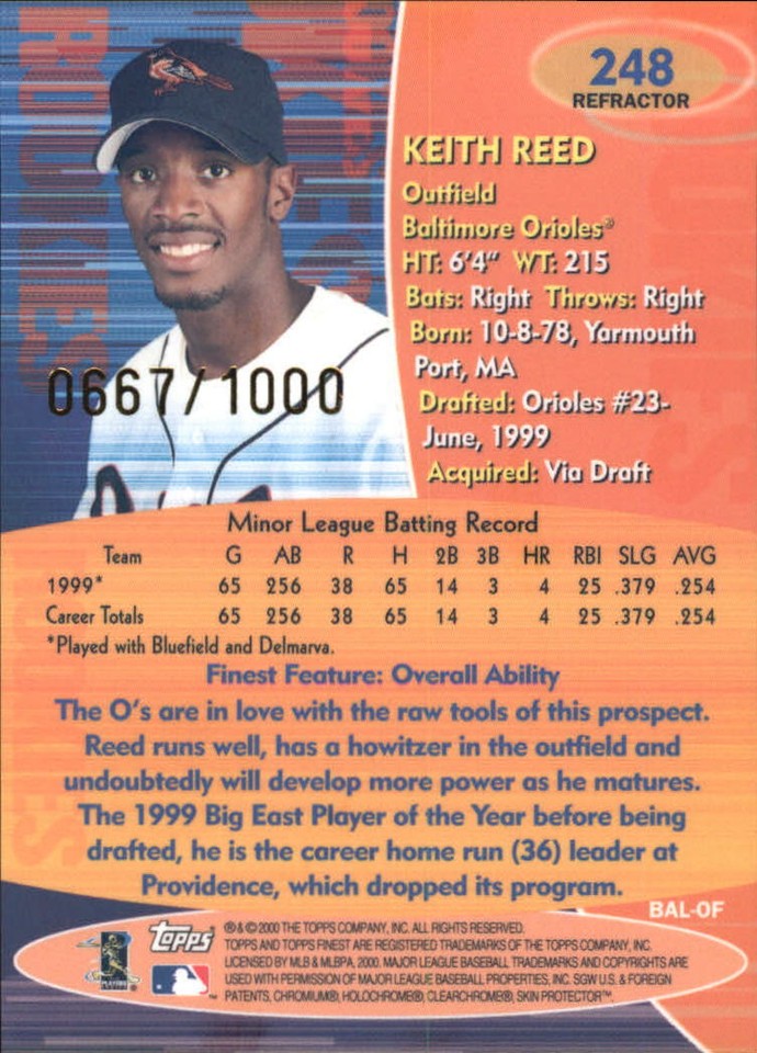 2000 Finest Refractors Baltimore Orioles Baseball Card #248 Keith Reed ...