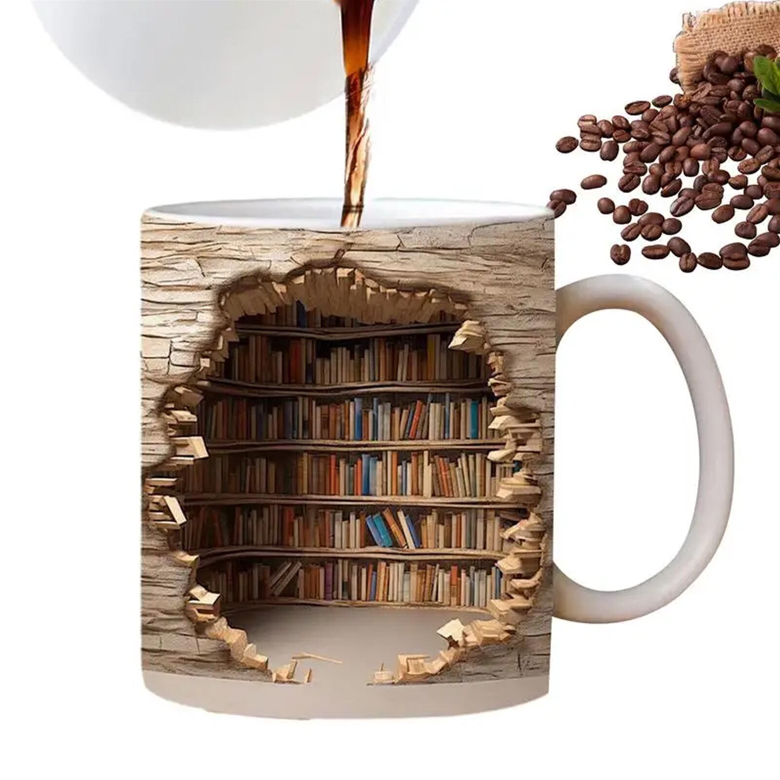 Creative A Library Shelf Cup 3D Book Lovers Coffee Mug Gift 3D ...