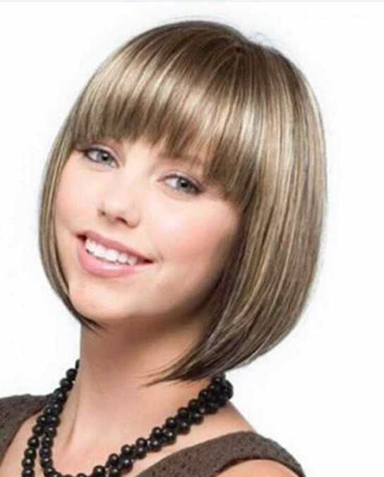 Women's Gold Blonde Mixed Brown Highlights Short Bob Straight Wig ...