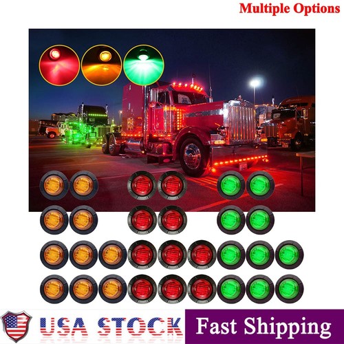 Round 3/4"LED Bullet Lights 12V Mini Truck Trailer Amber Red Side ...
