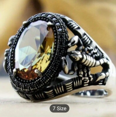 Ring, Ancient Silver Color Scorpion Animal Inlaid Yellow Color ...