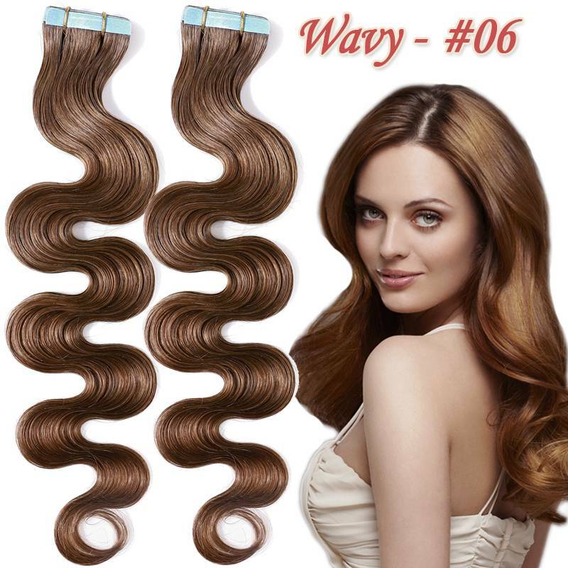 GREY Super Russian Tape In Real Remy Human Hair Extensions Wavy Skin ...