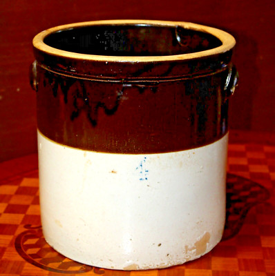 Antique Heavy Stoneware Handled Four Gallon Open Crock Canister | eBay