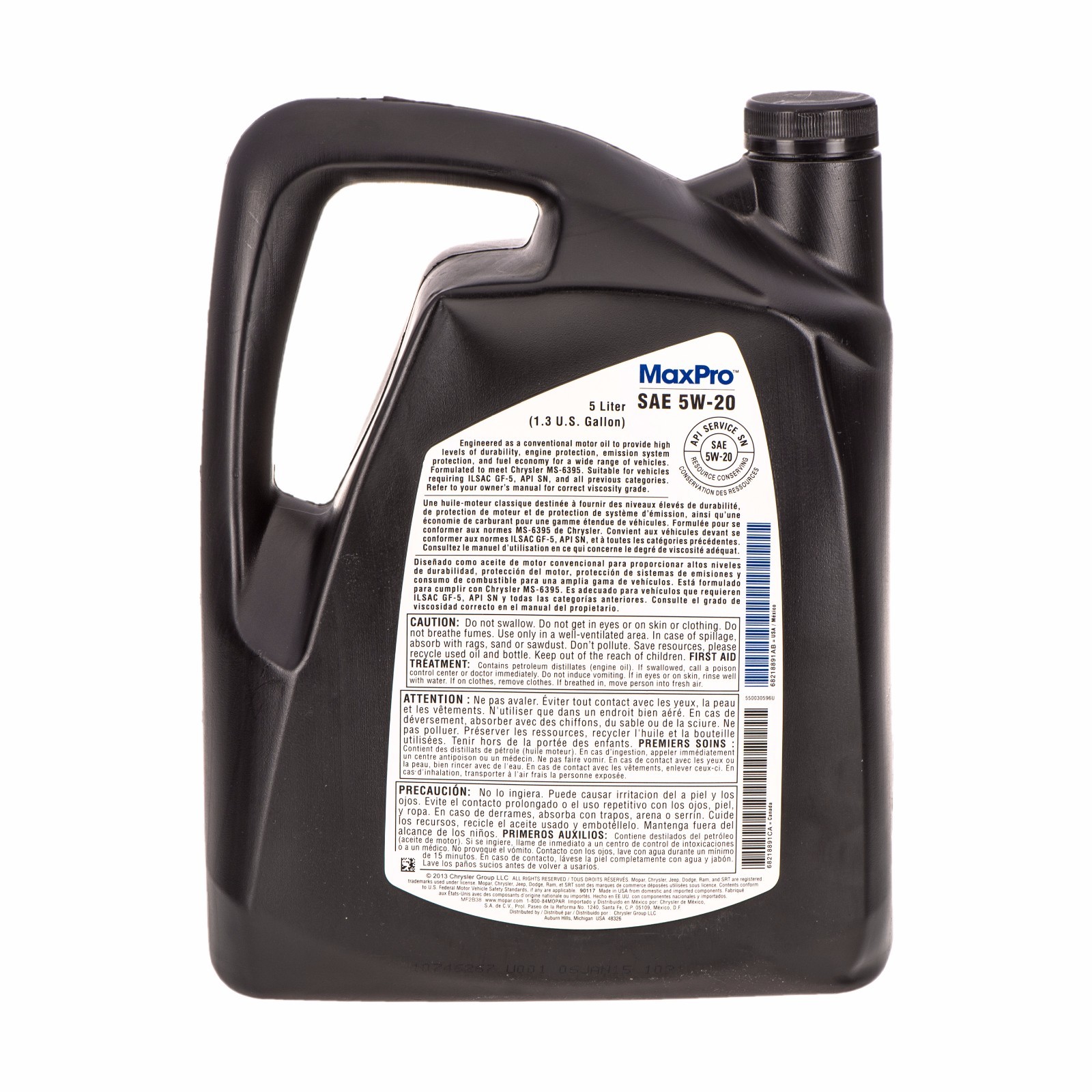 JEEP DODGE CHRYSLER RAM SAE 5W-20 MAXPRO ENGINE OIL 1.3 GAL / 5 LITER ...