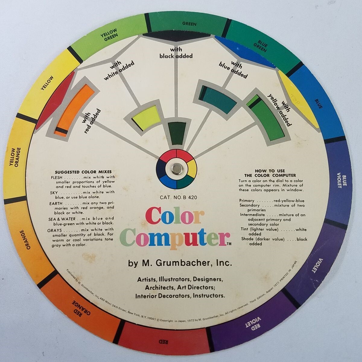 1972 Grumbacher Artists Color Computer Double Sided Color Harmony Wheel ...