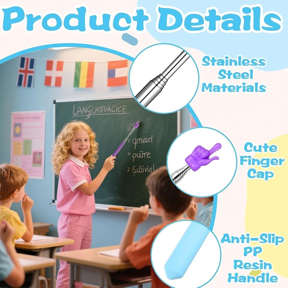 6Pcs Teacher Pointer Stick, Telescopic Pointer Finger Extendable Hand ...
