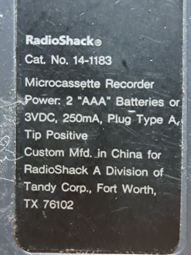 RadioShack Micro-44 Cat No. 14-1183 Handheld MicroCassette Voice ...