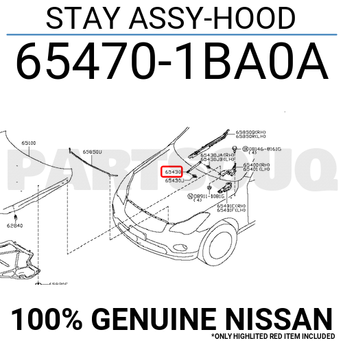 654701BA0A Genuine Nissan STAY ASSY-HOOD 65470-1BA0A | eBay