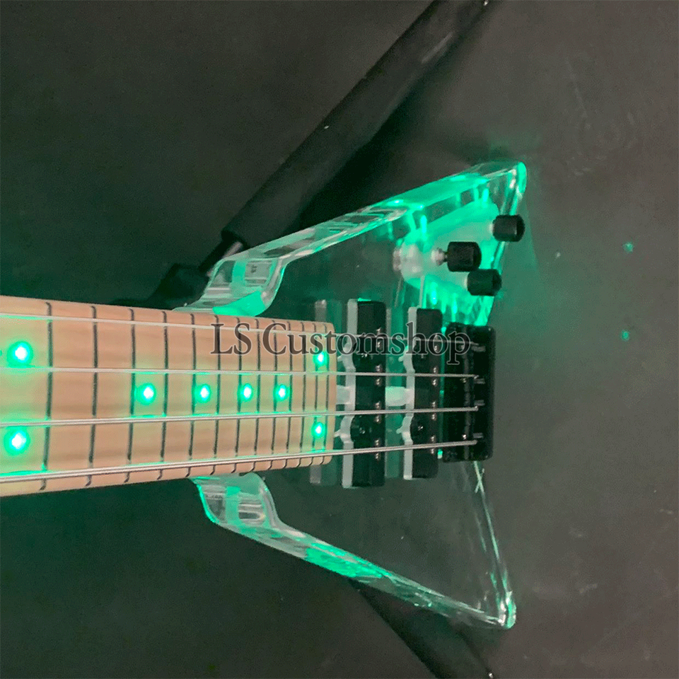Green LED Light Acrylic Body Electric Guitar Maple Neck Black Hardware ...