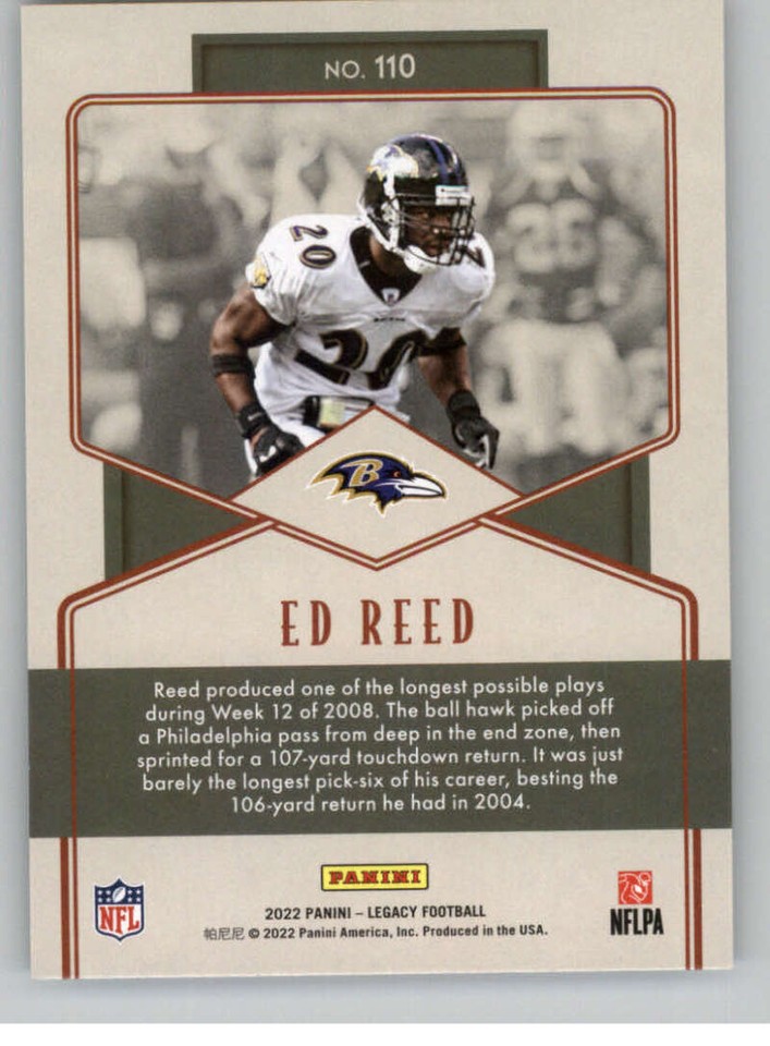 ED REED 2022 Panini Legacy #110 NFL Ravens Legend ID:37485 | eBay