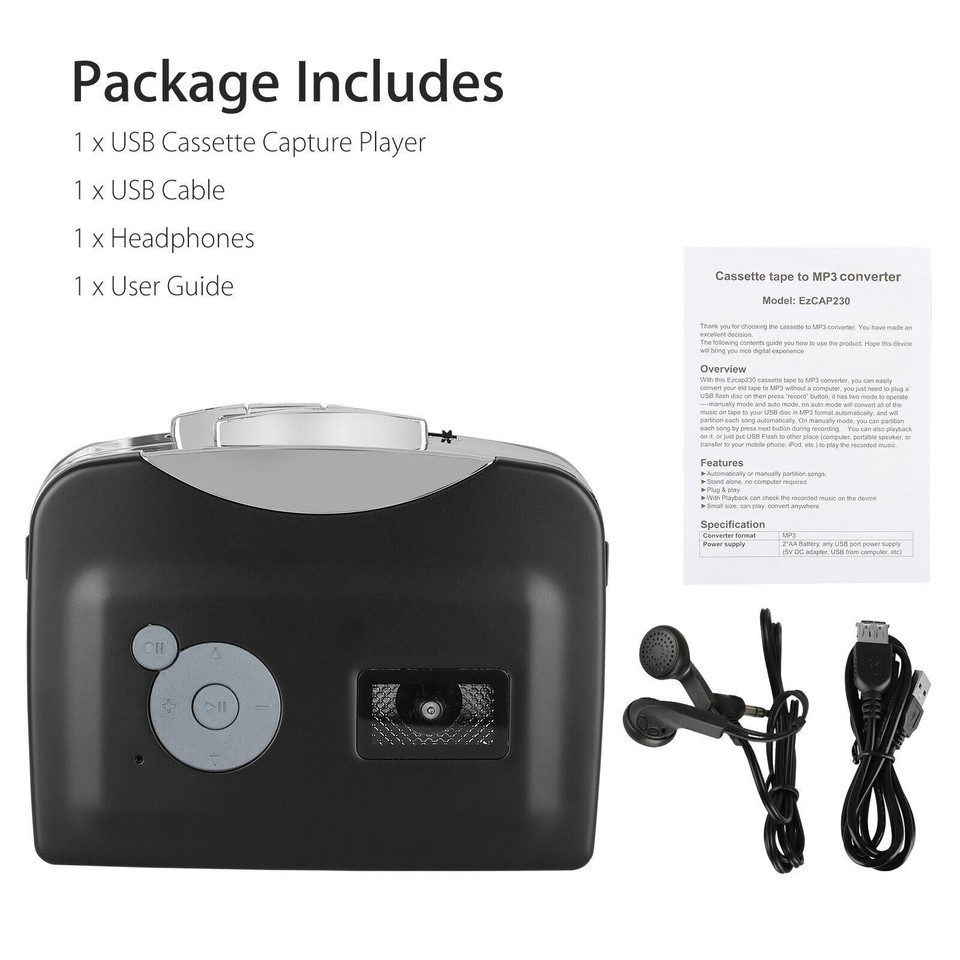 Tape to USB Flash Drive Cassette to MP3 Converter Audio Capture Walkman ...