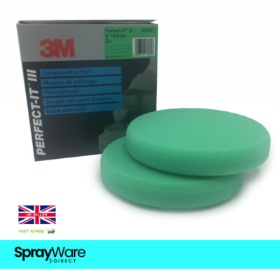 3M 50487 Green Compounding Polishing Sponge Pads 150mm Hook & Loop Full ...