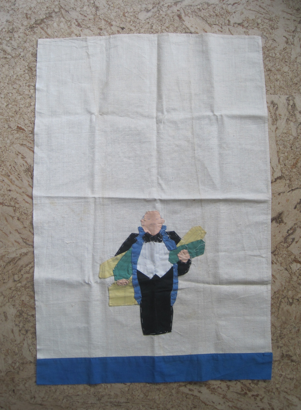 VTG Unfinished Linen Dish Tea Kitchen Towel Whimsical Butler Applique ...