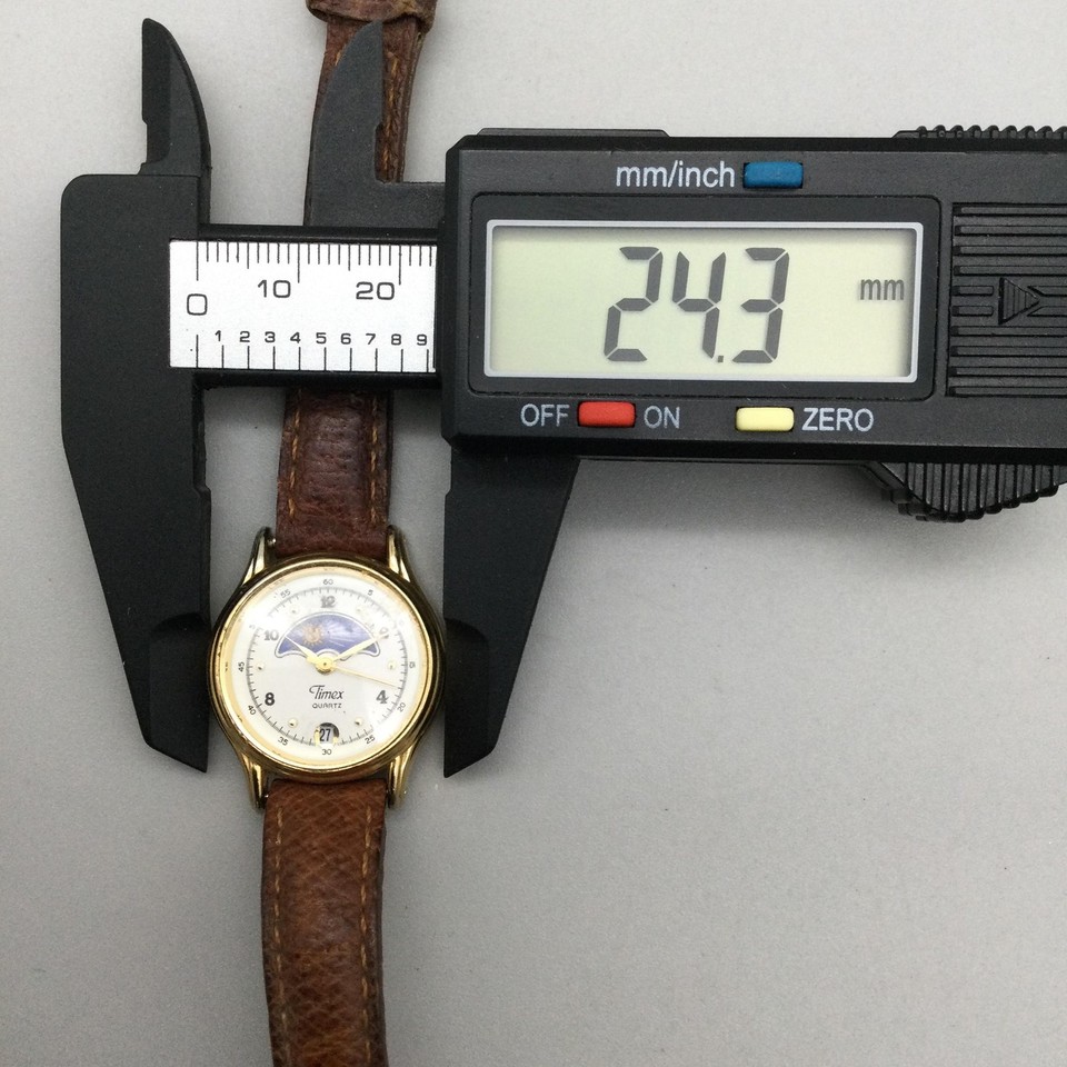 Vintage Timex Moon Phase Watch Womens 24mm Gold Tone Date Leather New Battery | eBay