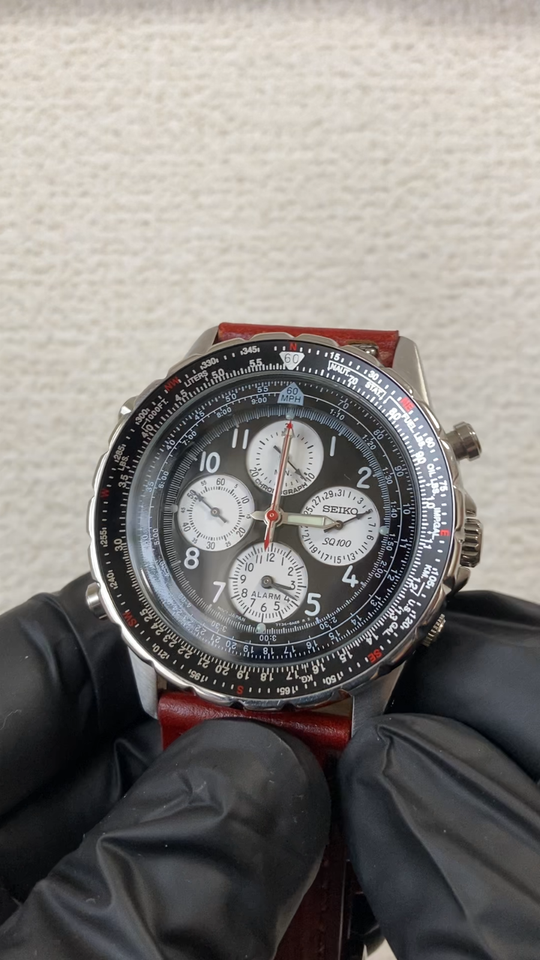 ️ [Near MINT] Seiko Flightmaster 7T34-6A90 Black Chronograph Quartz ...