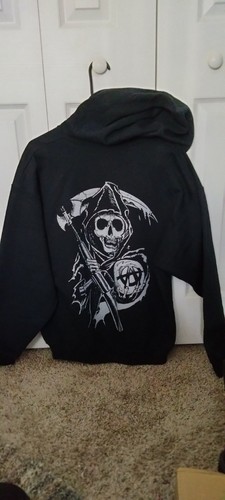 Sons of Anarchy SAMCRO Reaper Graphic Hoodie Black Full Zip Sz- XLarge ...