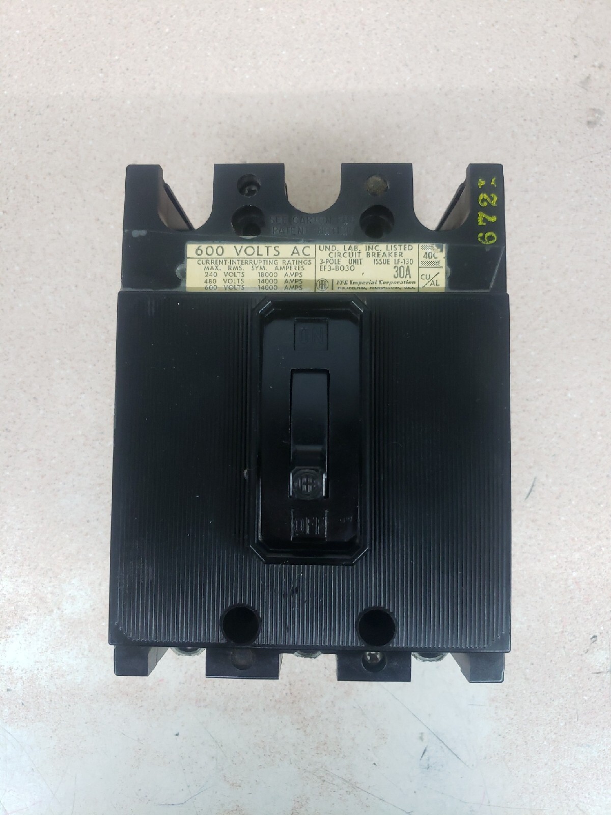ITE EF3B030 30A 3P 600V EF3 30 Amp 3 Pole EF3-B030 Circuit Breaker | eBay