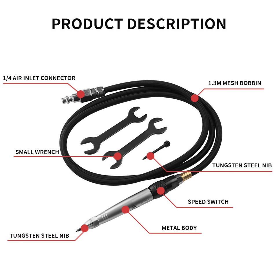Pneumatic Air Scribe Engraving Pen Pencil Style Lettering Tool Kit with ...