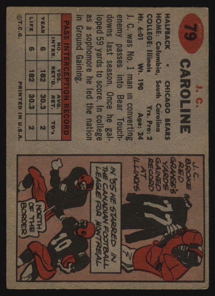 1957 Topps #79 J.C. Caroline VG/VGEX RC Rookie Bears 572605 | eBay