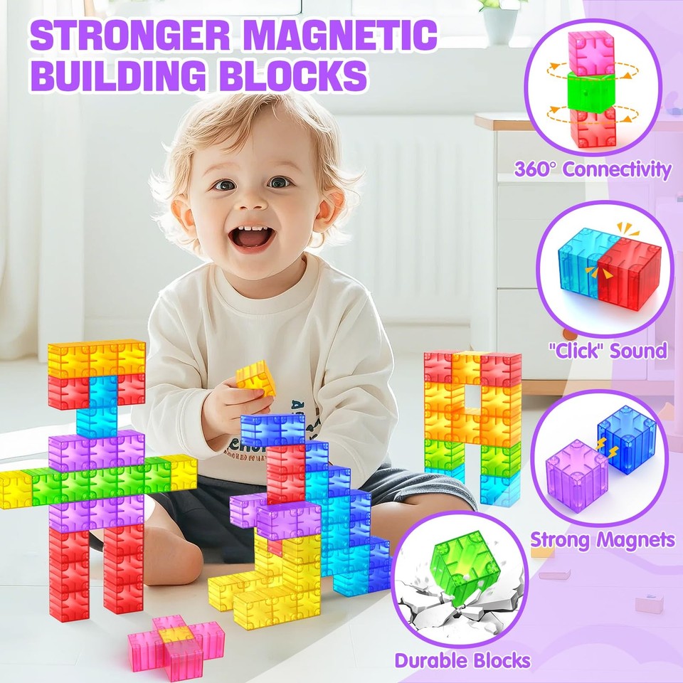 Magnetic Blocks - 52pcs Translucent Magnetic Cubes, Digit Building ...