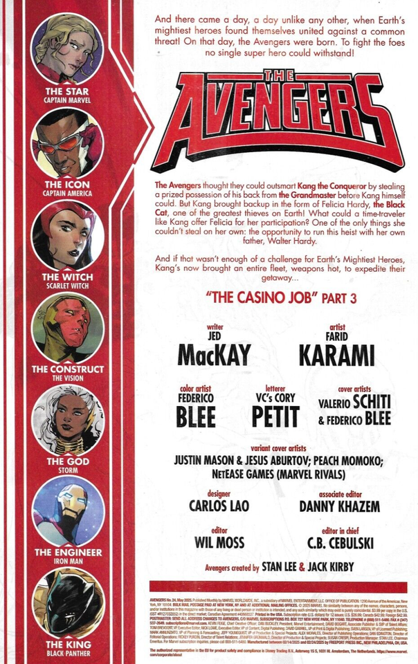 Avengers Comic 24 First Print Cover A Schiti 2025 Jed MacKay Farid ...