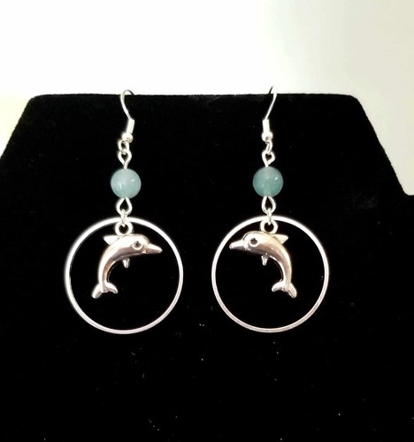 Silver Dolphin Earrings, Aquamarine Earrings, Dolphin Dangle Earrings ...