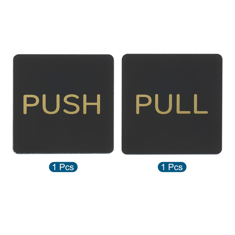 2Pcs Push Pull Door Sign Adhesive Square Acrylic Sticker Marker Black ...