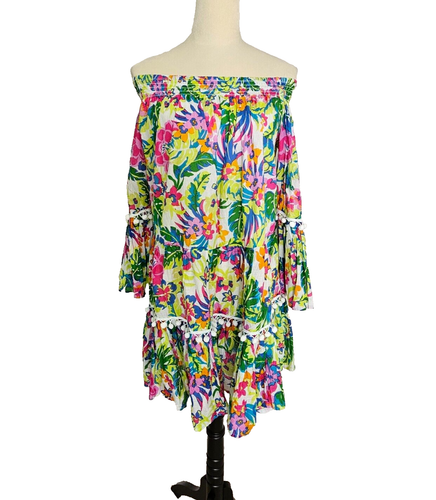 True Destinations Tiered Dress Womens S Colorful Retro Floral Hippie ...