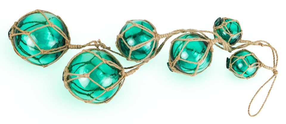 SAILINGSTORY Glass Fishing Float Buoy String of 6 Green Balls Nautical ...