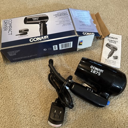 Conair 1875 Watt Compact Folding Handle Hair Dryer, Travel Hair Dryer ...