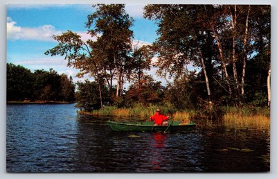 Vintage Fly-Fishing Postcard Fisherman in Boat with Rod & Net USA ...
