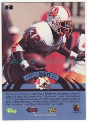 1995 CLASSIC NFL EXPERIENCE Series, #7 Errict Rhett RB / Football Card ...