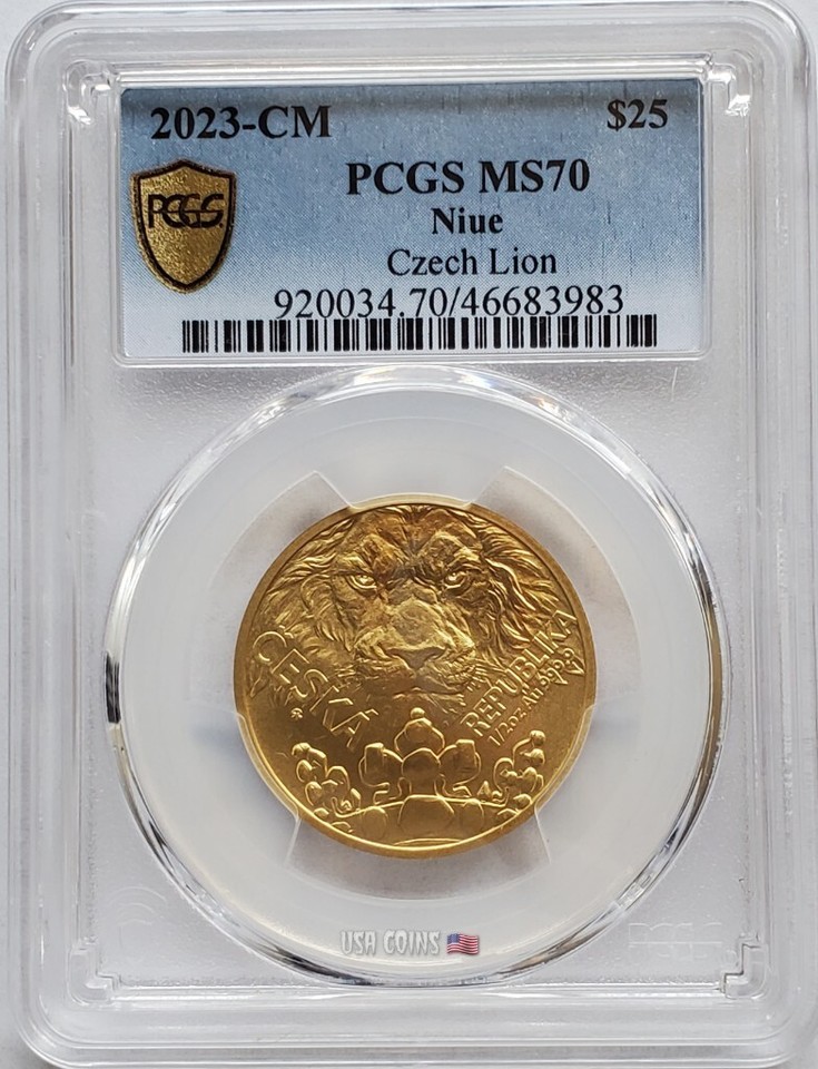 2023 1/2 Oz GOLD $25 Niue CZECH LION PCGS MS70 Gold Shield Coin. | eBay